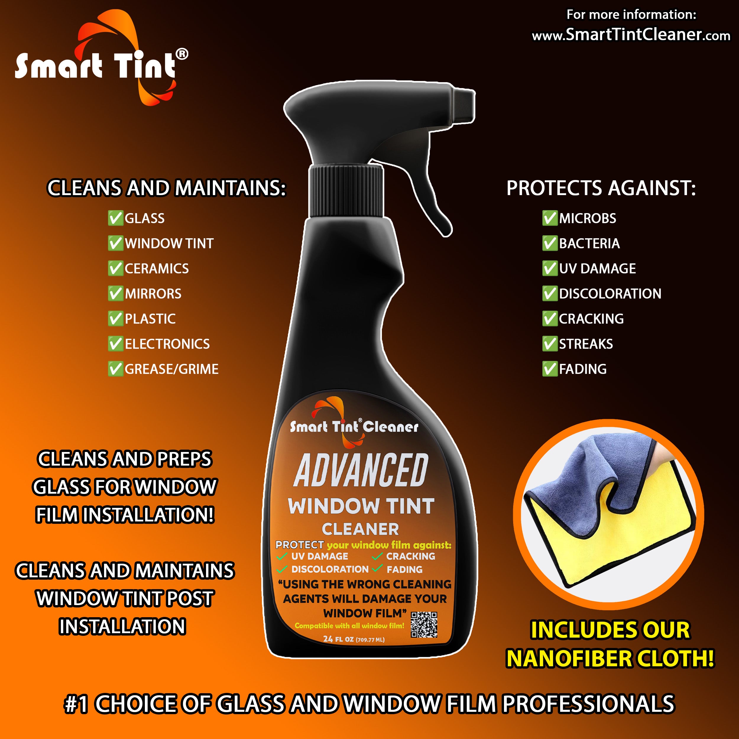 Smart Window Film Cleaner w/Cloth – Smart Film® | Smart Film ...